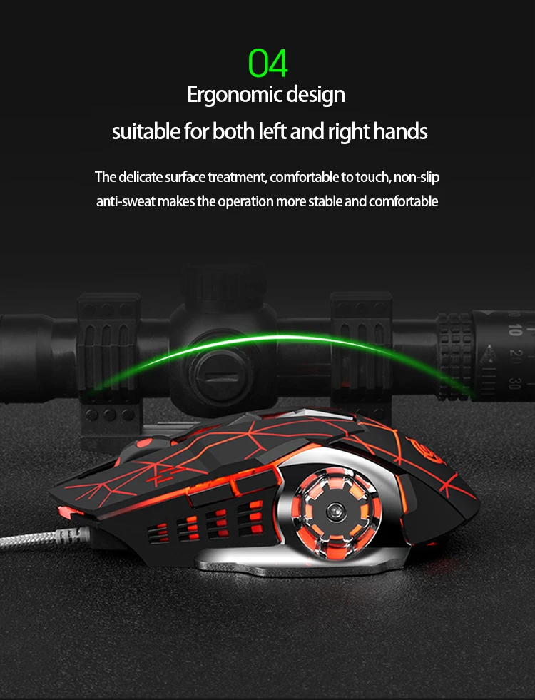 Usb 유선 게임용 마우스 3200 Dpi 조정 가능한 6 버튼 Led 백라이트 게임용 마우스 데스크탑 Pc 컴퓨터 노트북 액세서리 Mause 기가팩토리