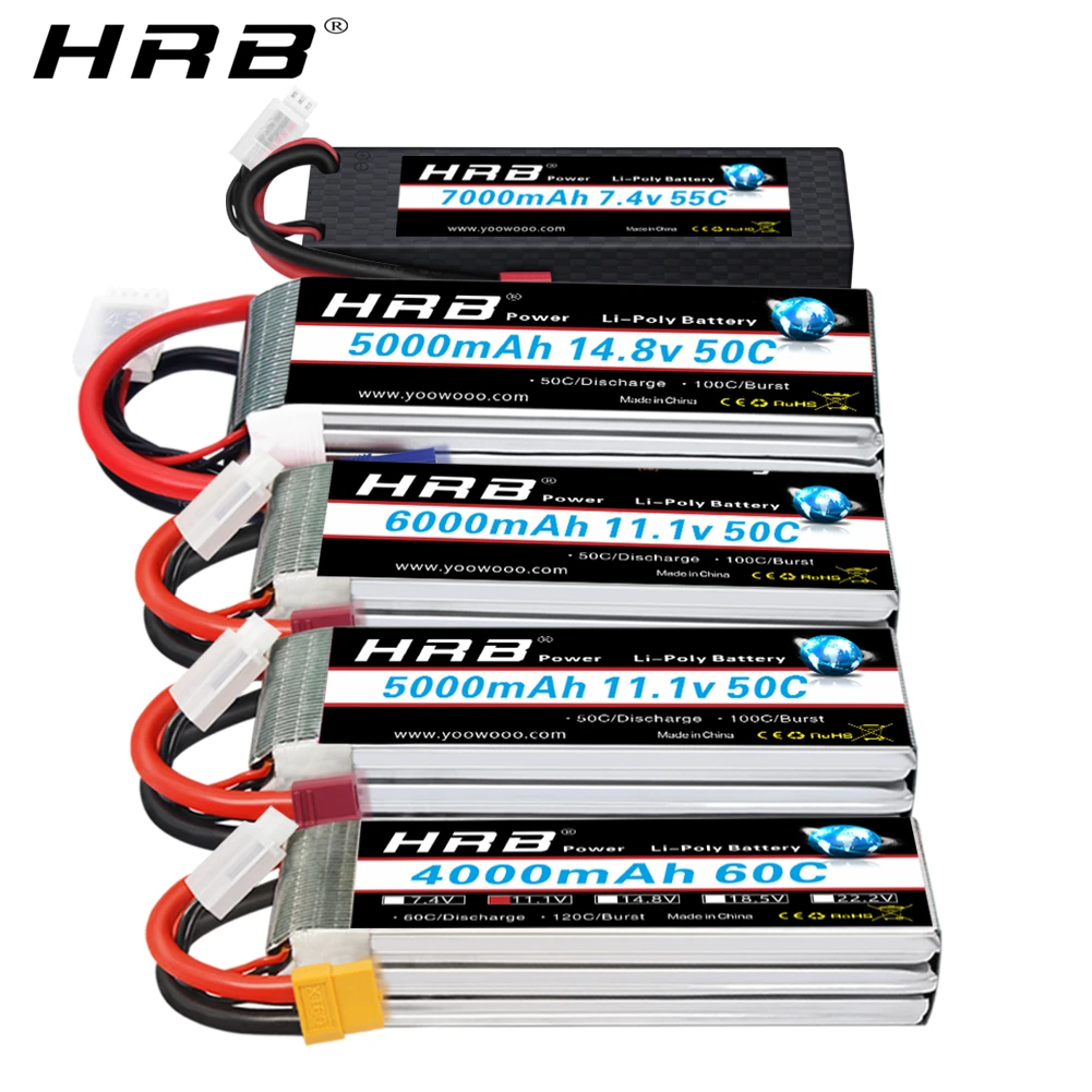 1/2pc Hrb Lipo Battery 2s 3s 4s 6s 4000mah 1500mah 2200mah 5000mah 6000mah 7000mah 11.1v 14.8v ...
