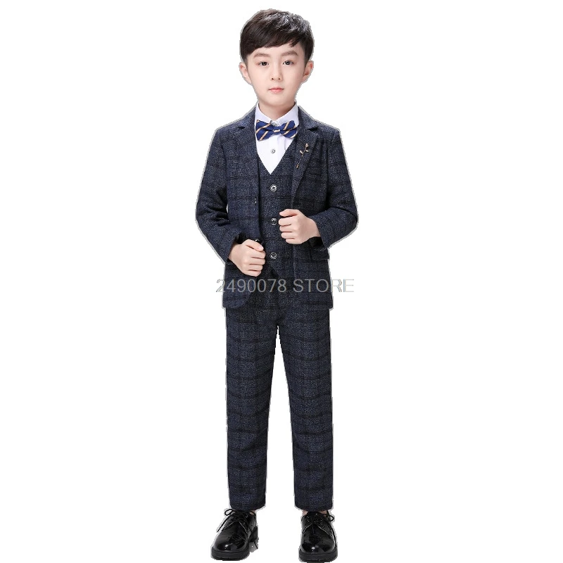 Boys Formal Wedding Party Tuxedo Suits Children Blazer Vest Pants Tie ...