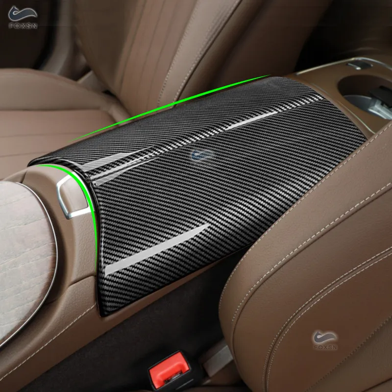 Car Accessories ABS Carbon Texture Center Control Armrest Box Cover ...