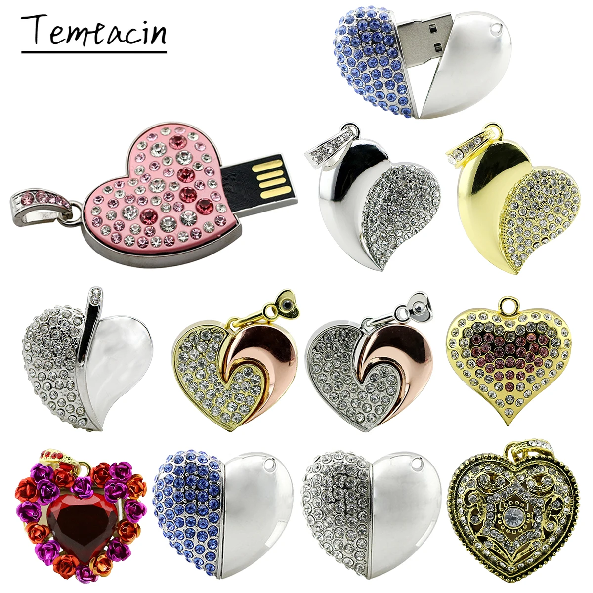 Pen Drive Lovely Heart USB Flash Drive 16G 32G 64GB 128G 256G Flash ...
