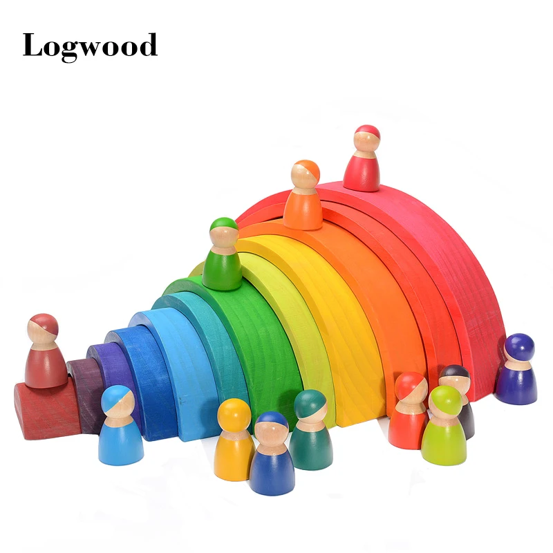 Wooden Toys Large Children's Rainbow Stacker Creative Rainbow Building ...