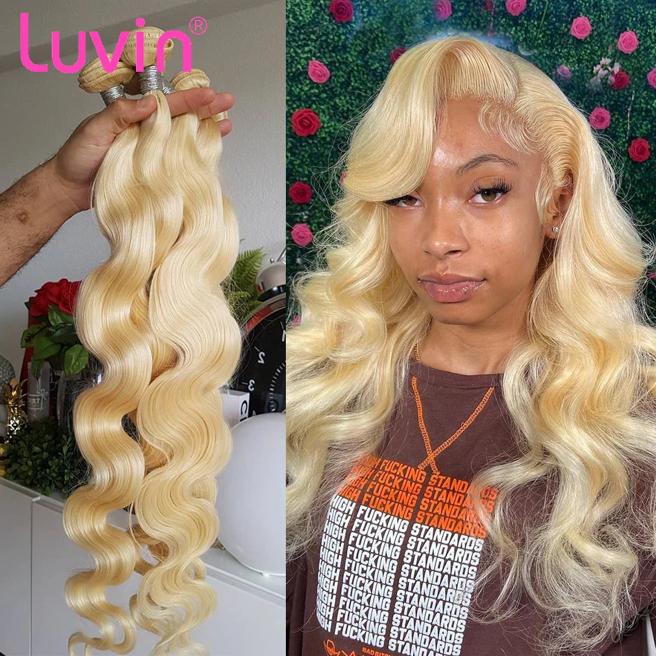 Luvin 30 32 Inch 613 Blonde Human Hair Weave Bundles Double Drawn ...