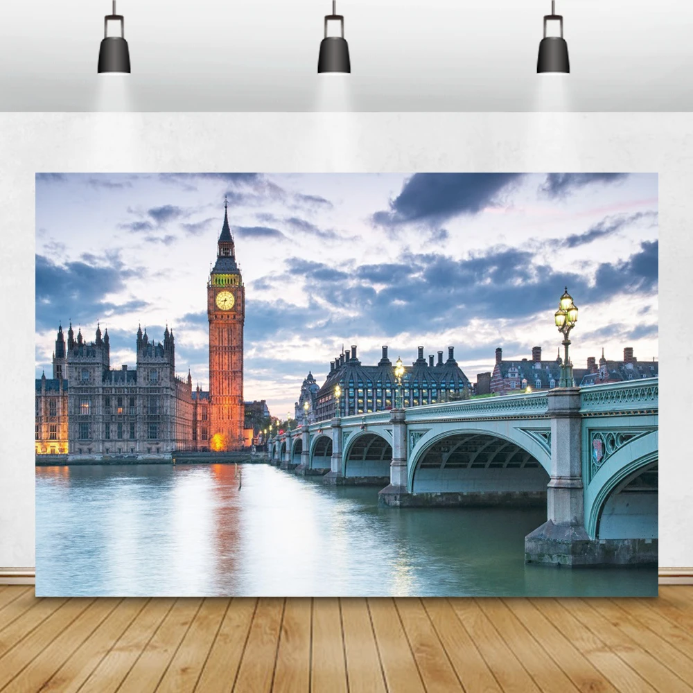 Laeacco-Famous-Landmark-London-Big-Ben-Modern-Buildings-Bridge-River ...