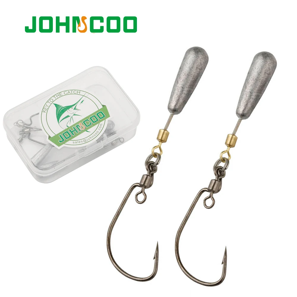 JOHNCOO 5pcs Weighted Drop Shot Hooks 3g 12g Weighted Fishing Offset Hooks with Rolling Barrel ...