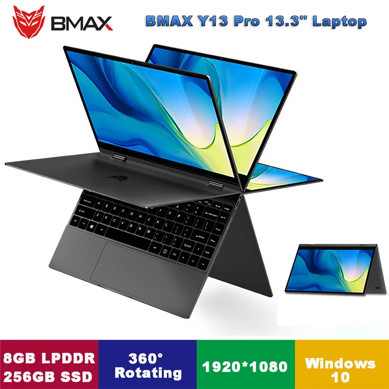 Bmax Y13 Pro 13.3" Laptop Windows 10 Intel Core 8gb Ram 256gb Ssd 360° Rotating 1920*1080 Ips ...