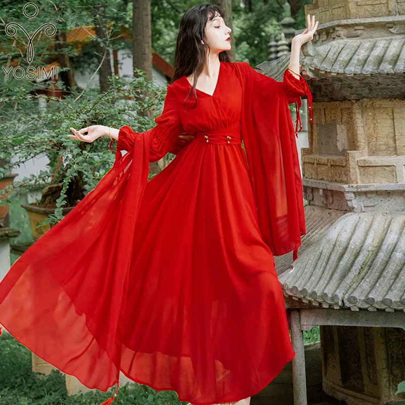 YOSIMI Red Long Dress Women for Desert Travel 2020 Summer Fit and Flare ...