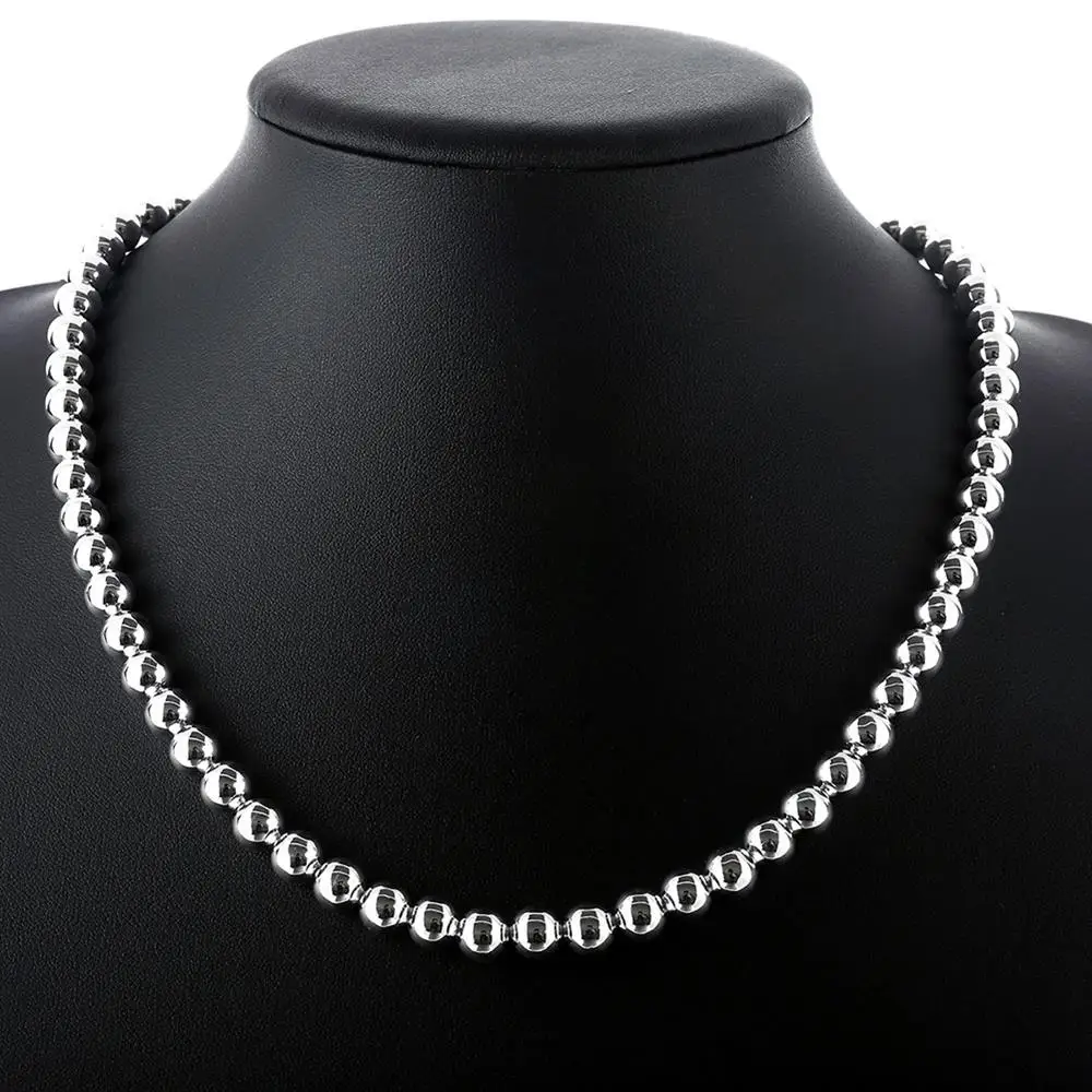 10MM beads chain 925 Stamp Silver color Bracelets necklace Jewelry set ...
