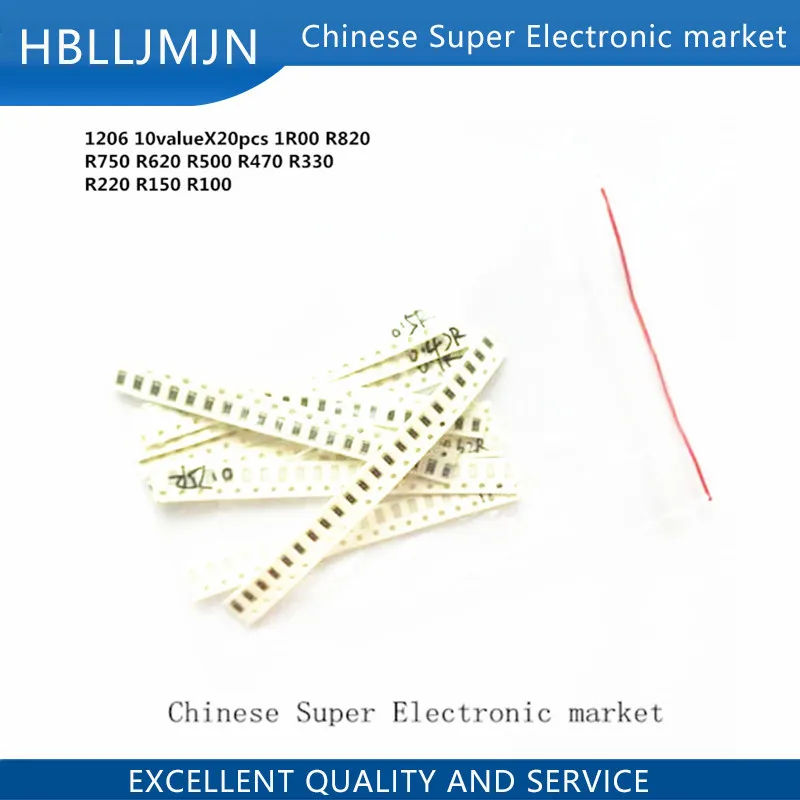 10values X20pcs=200pcs 0603 0805 1206 1% SMD resistors assorted kit set ...