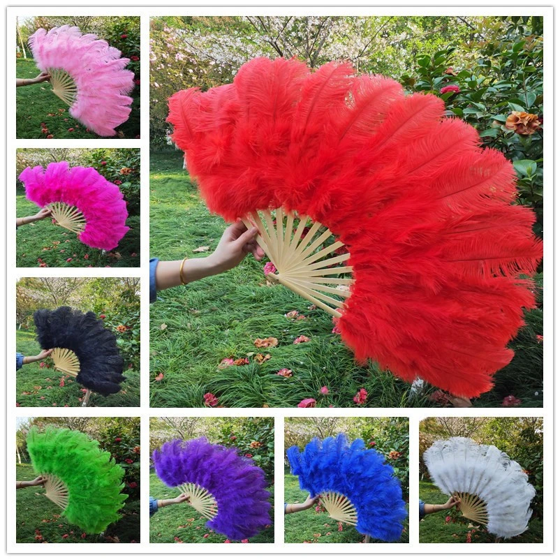 15 Bone Ostrich Feather Fan Celebration Party Wedding Dance Performance ...