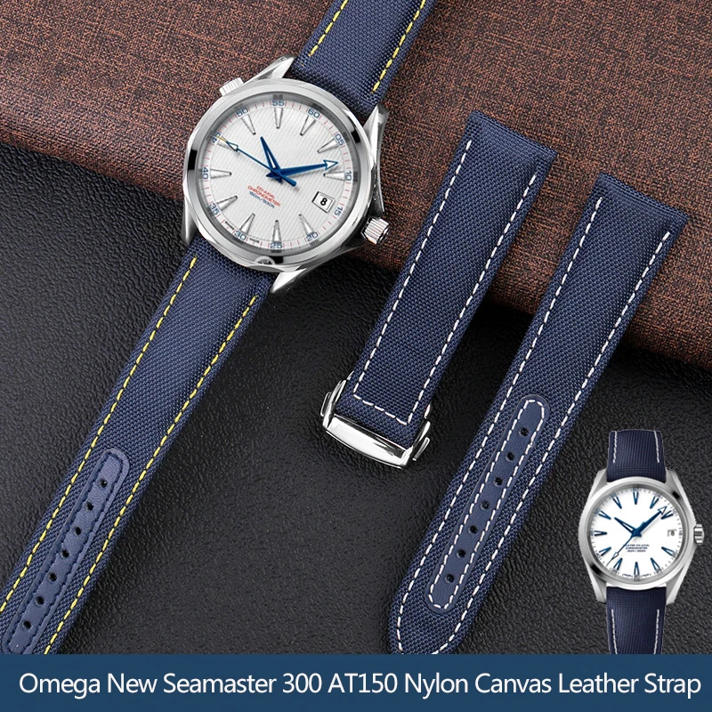 Woven-Canvas-Watch-Strap-For-Omega-Seamaster-300-AT150-Fabric-Leather ...