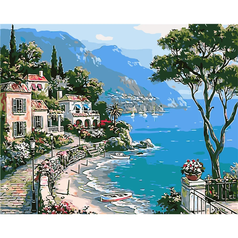 BAISITE DIY Frame Seascape DIY Painting By Numbers Coloring By Numbers ...