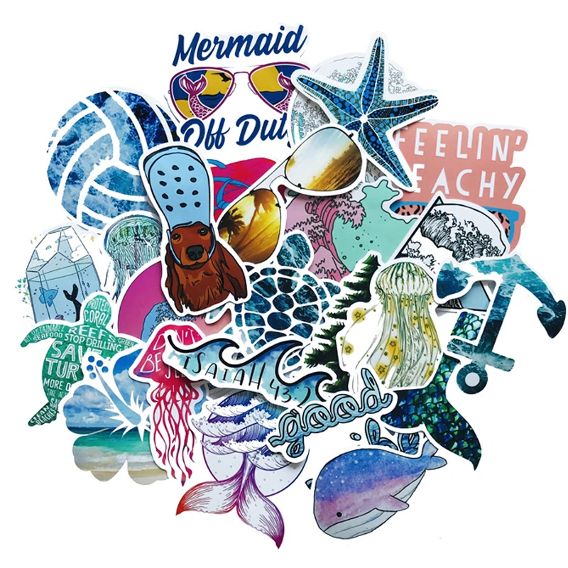 50pcs Summer Beach Stickers 2022 Surfing Sea Turtle Decal VSCO For ...