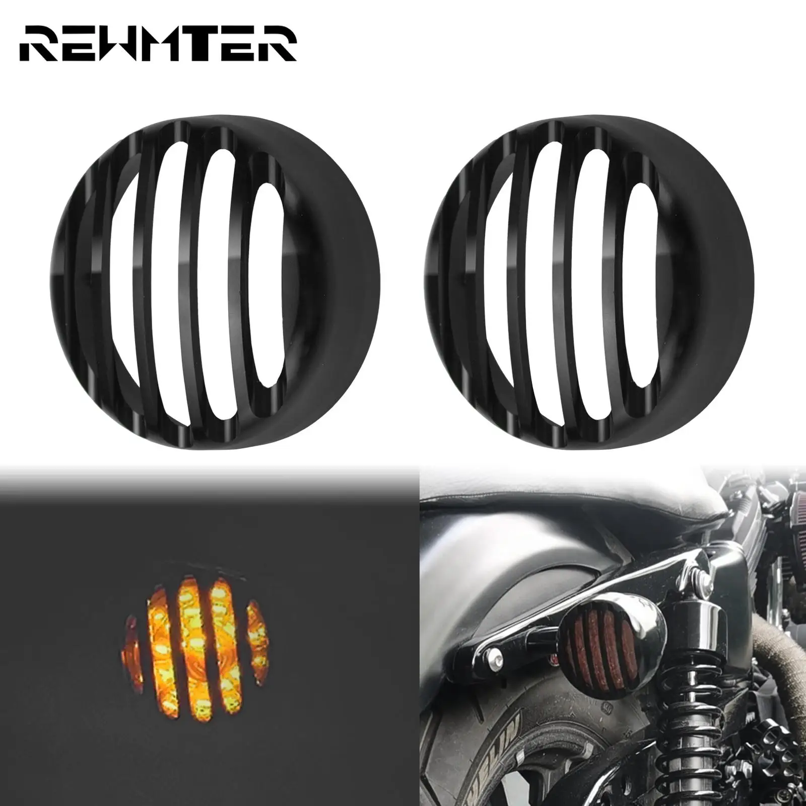 Motorcycle Black Rear Turn Signal Protector Indicator Grill Bezel Cover ...