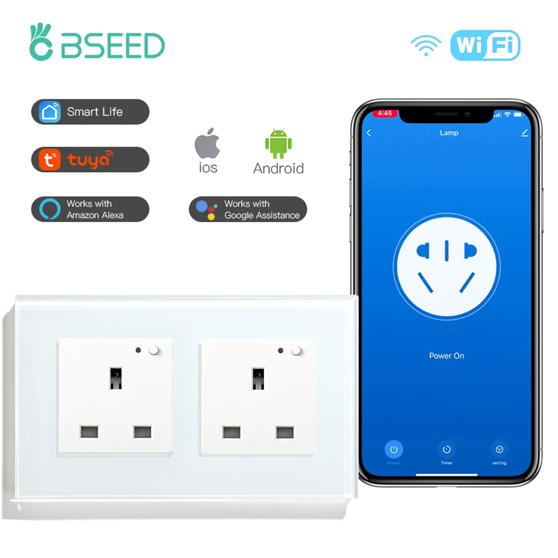 Bseed Uk Standard Wall Sockets Wifi Double Smart Sockets England Wifi ...
