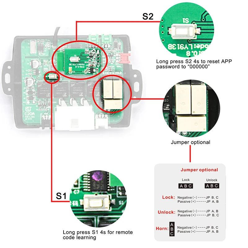 GIORDON Car Alarm Remote Control Car Keyless Entry Engine Start Alarm ...