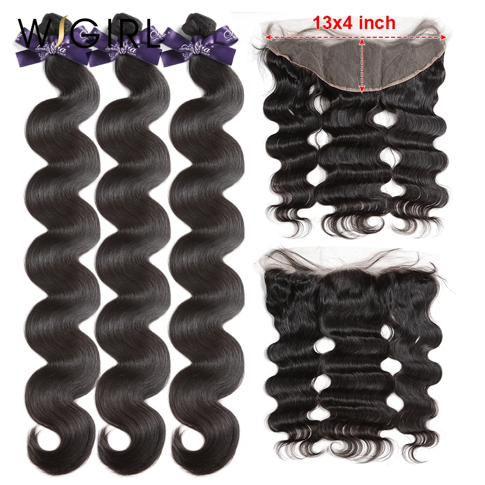 Wigirl 30 32 34 40 Inch Brazilian Hair Weave 3 4 Bundles With 13x4 Lace ...