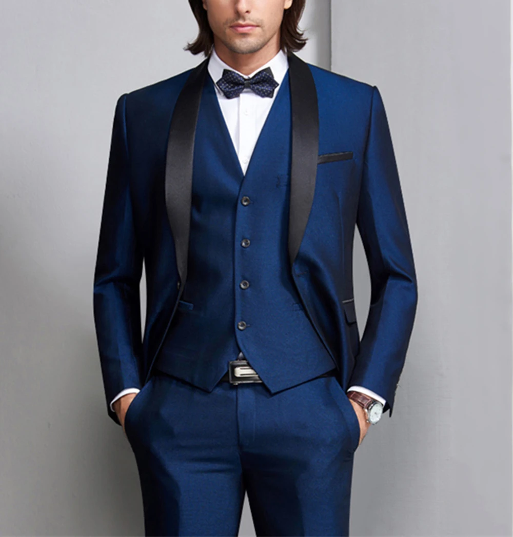Trajes Para Hombre, Color Azul Marino Claro Y Negro, Esmoquin Para ...