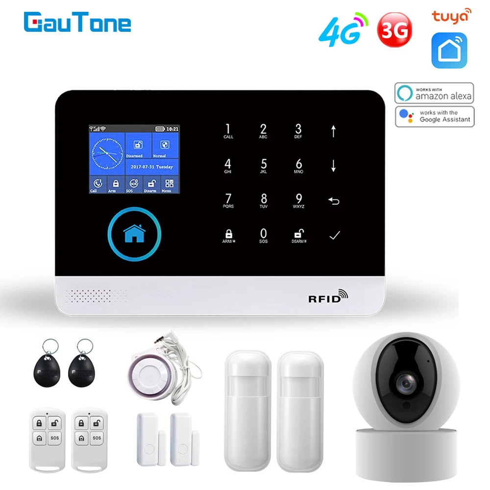 Gautone Pg103 Tuya 4g 3g Alarm System Gsm Home Security With Ip Camera Wireless Solar Siren ...