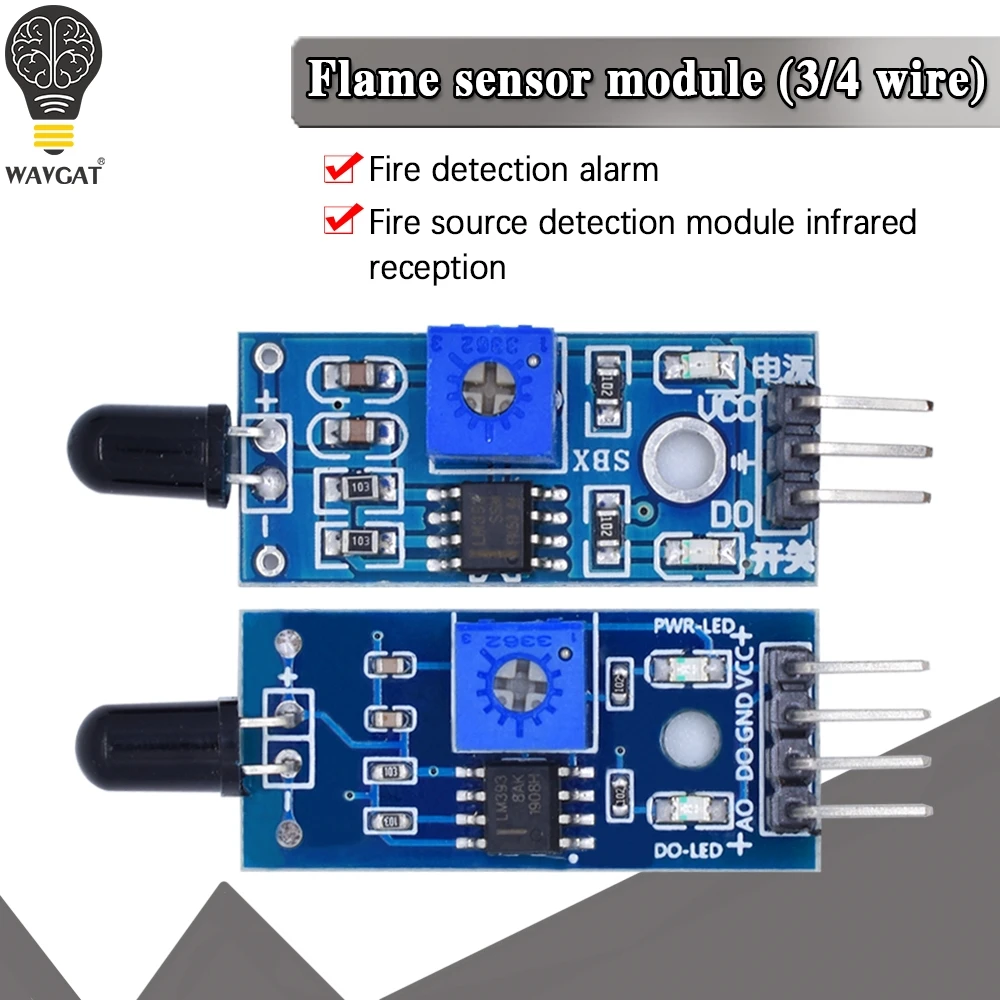 LM393 3 / 4 Pin IR Flame Detection Sensor Module Fire Detector Infrared ...