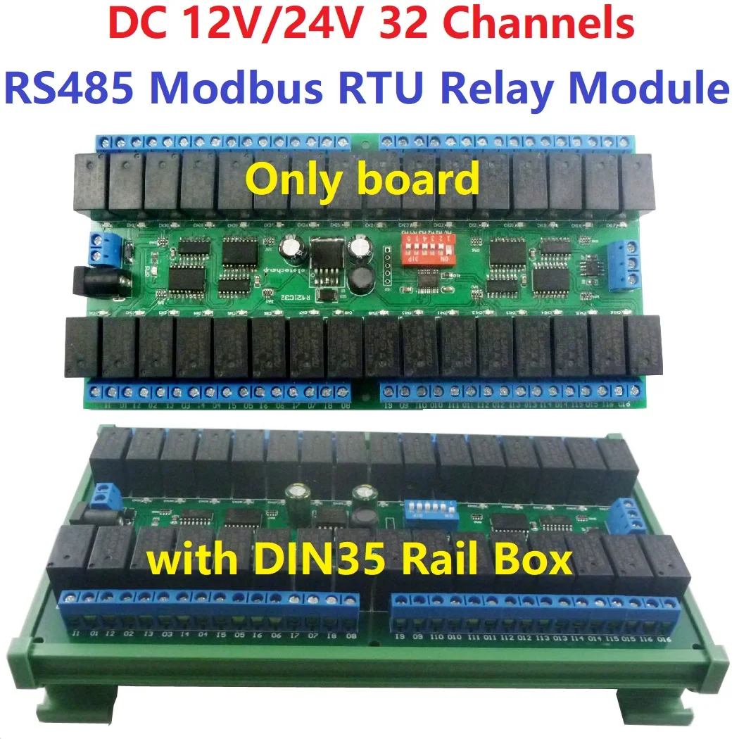 DC 12V 24V 32ch Modbus RTU RS485 Relay Switch Board UART Serial port ...