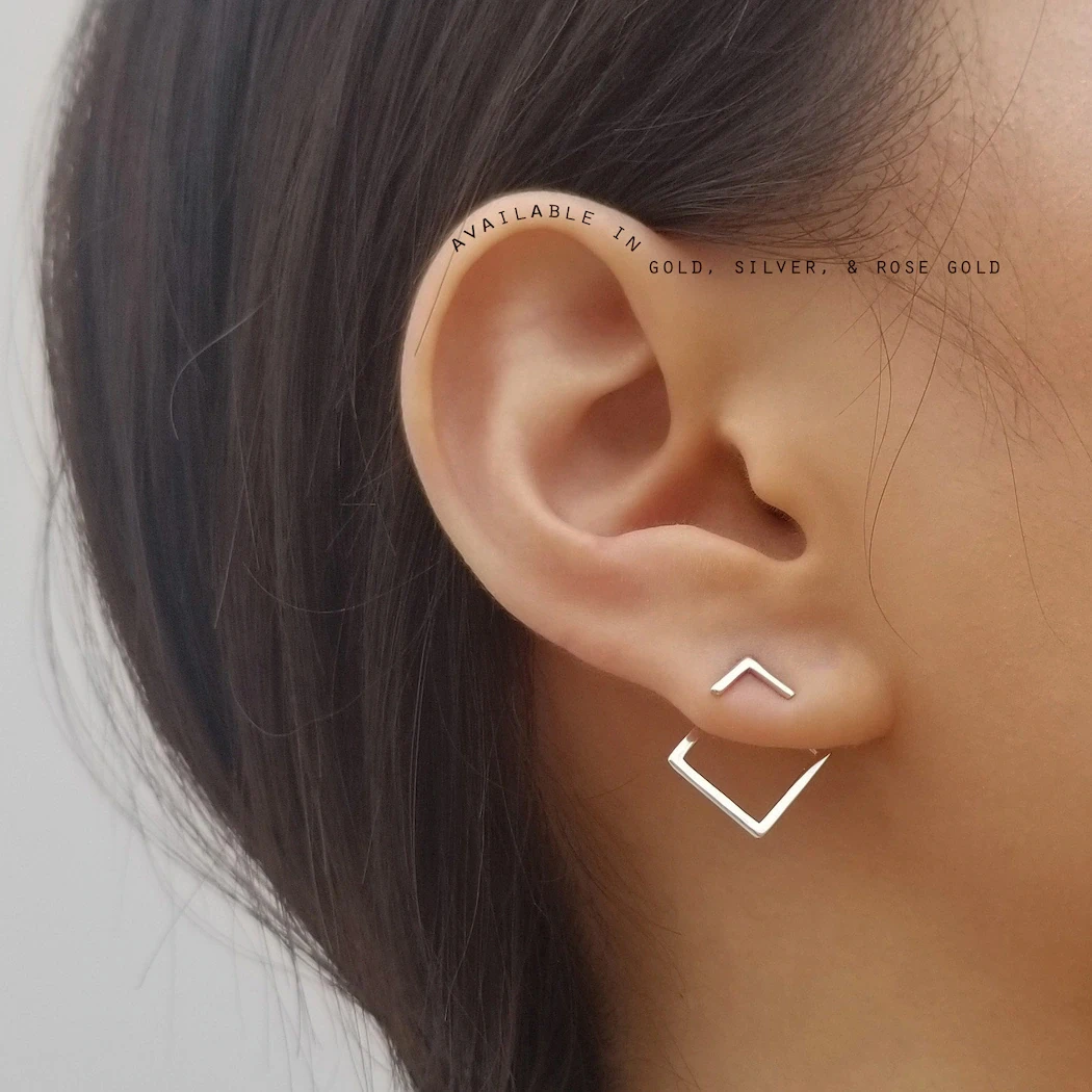 Minimalist Geometric Ear Jackets Front and Back Earrings for Women ...