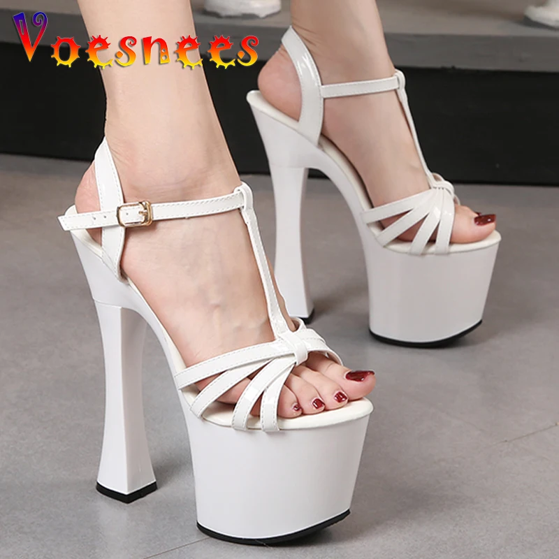 18CM-Super-High-Heels-Chunky-Heel-Summer-New-Buckle-Strap-Platform-Sexy ...