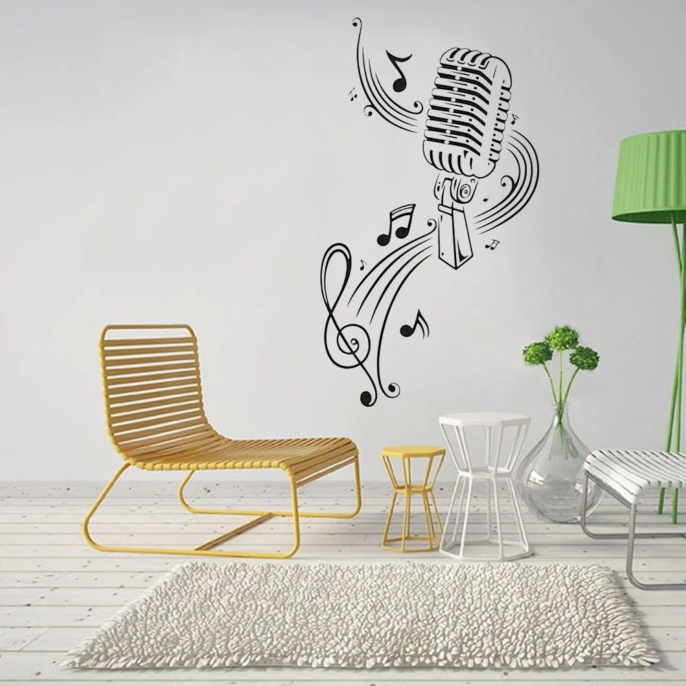 Vinyl-Wall-Decal-Microphone-MIC-Music-Musical-Notes-Art-Interior-Decor ...
