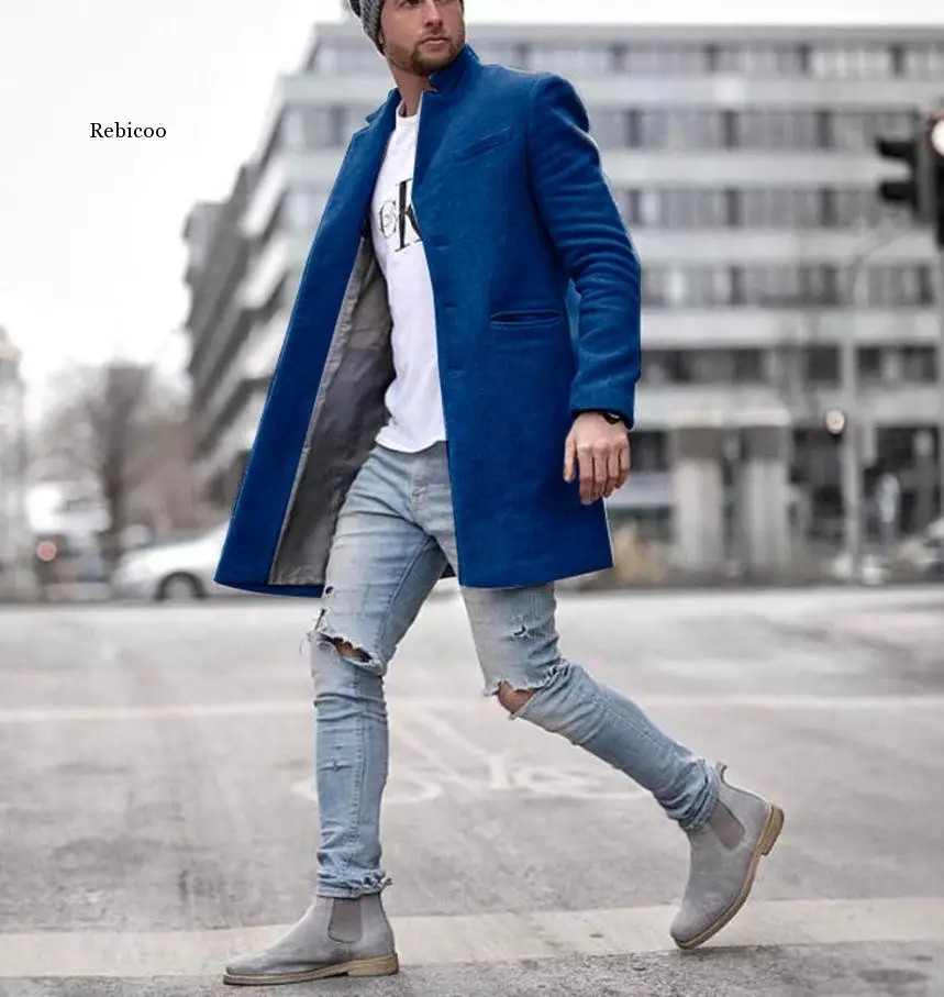 Men Solid Color Casual Coat Men Long Blends Coats Winter New Business Men Solid Color Casual Coat Men Long Blends Coats Winter New Business