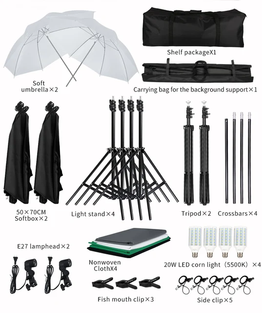 Sh Photography Photo Studio Lighting Kit 2X3M Háttér Állvány 4Db ...