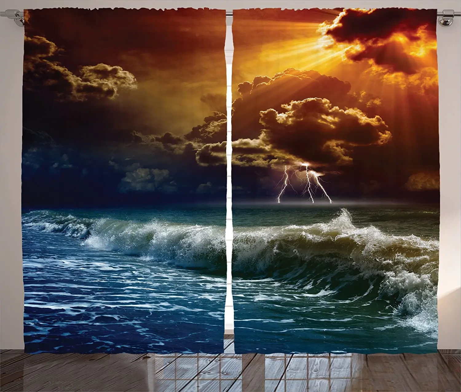 Nature Curtains Thunderstorm Rays Over The Ocean Waves Wild Forces ...