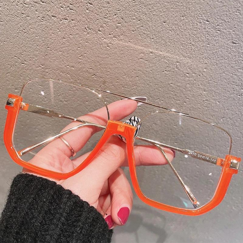 Oversized Luxury Glasses Frame Women New Fashion Square Orange Clear ...