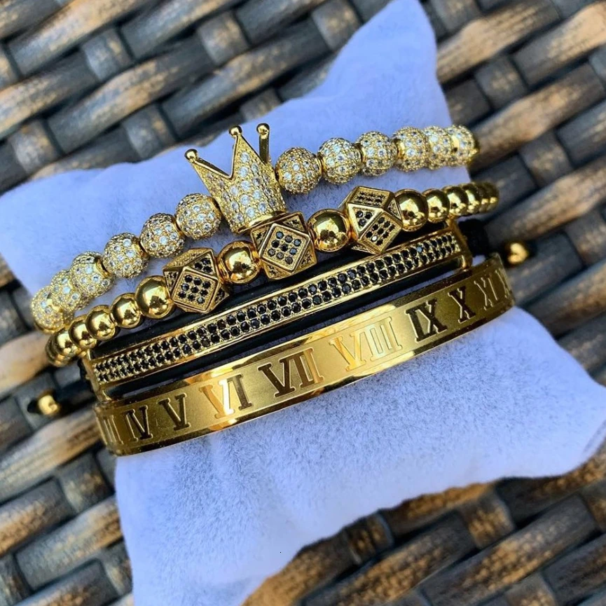 Luxury Roman Royal Crown Charm สร้อยข้อมือผู้ชายแฟชั่น2020 New Gold สี ...