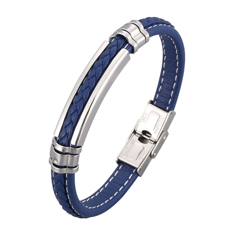 Pulseira-de-couro-artesanal-para-homens-bracelete-de-a-o-inoxid-vel ...