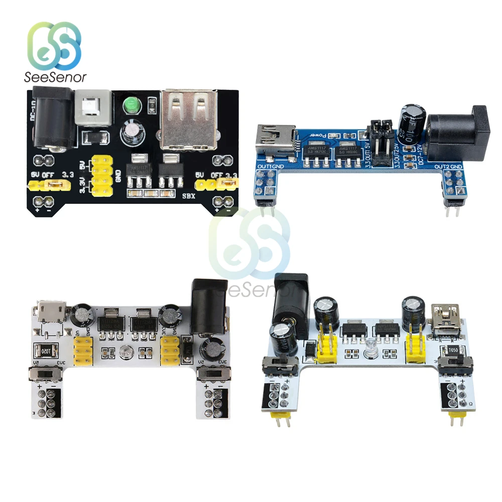 MB 102 브레드보드 전원 공급 장치 모듈, 흰색 브레드보드 전용 전원 모듈, 양방향 3.3V, 5V, 무납땜 브레드보드 ...