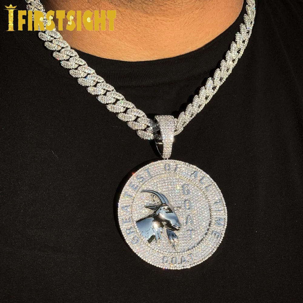 New Iced Out Bling Cz Letter Goat Pendant Necklace Cubic Zirconia Round ...
