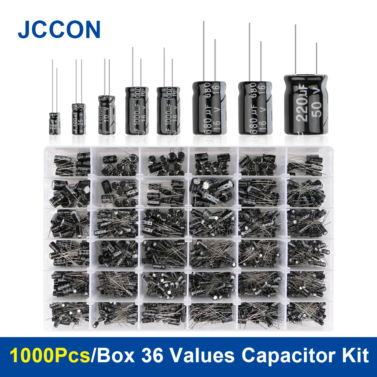 1000pcs 36 Values Aluminum Electrolytic Capacitor Assortment Box Kit 0.1uf 16v-50v 0.1uf-1000uf ...