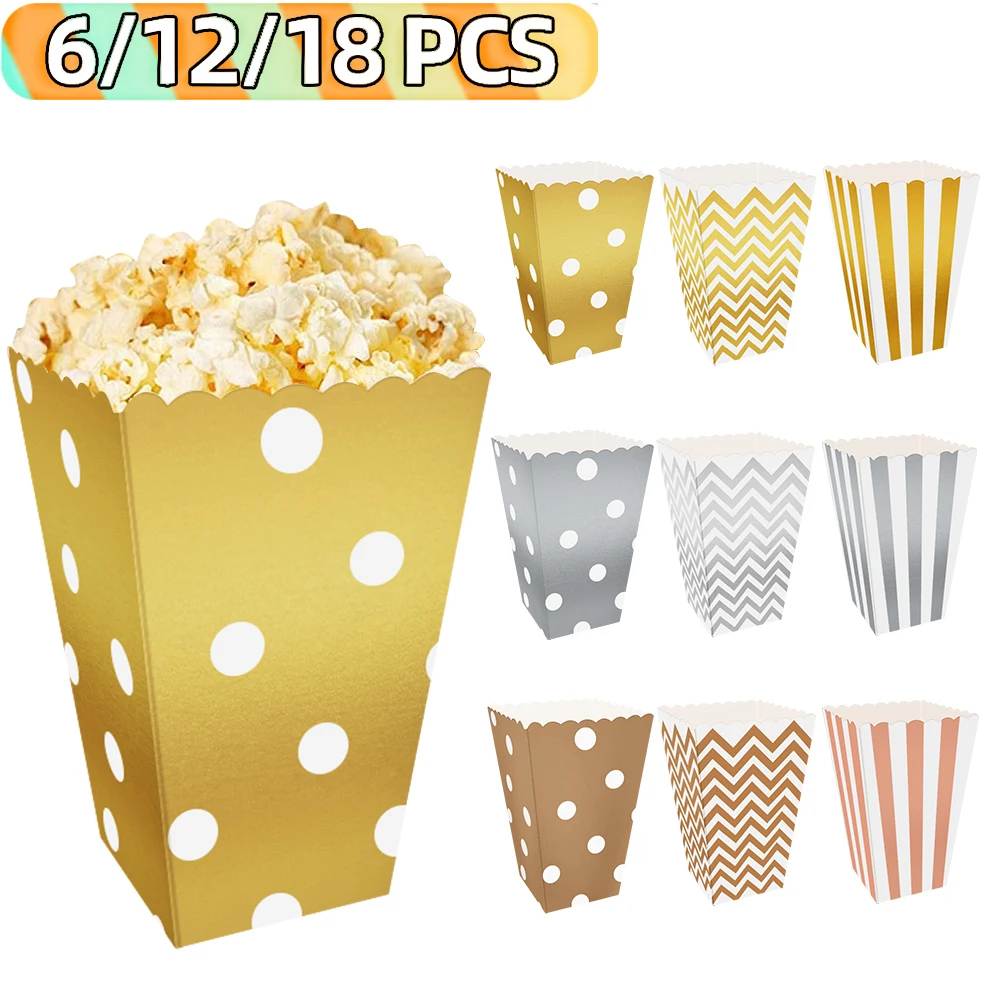 Candy Paper Popcorn Box Rose Gold Silver Dot Wave Striped Pop Corn Box ...
