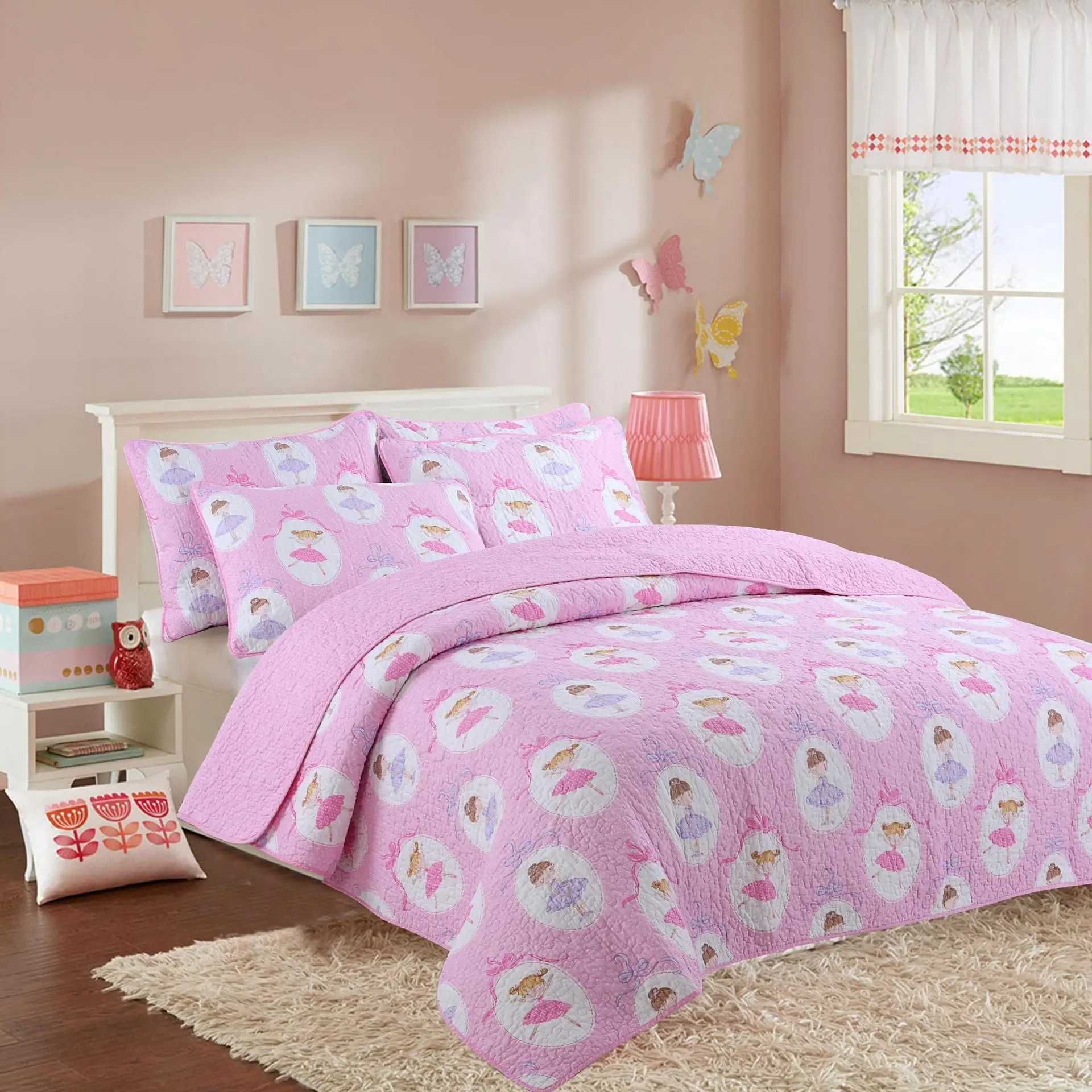 39 Piece 100%Cotton Pink Kids Girls Bedspread Quilts Set Throw Blanket ...