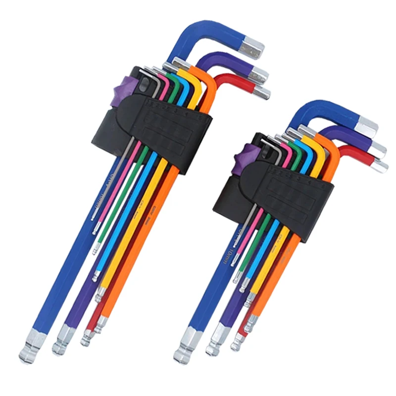 9Pcs 1.5mm 10mm Color Coded Ball End Hex Allen Key L Wrench Set Torque ...