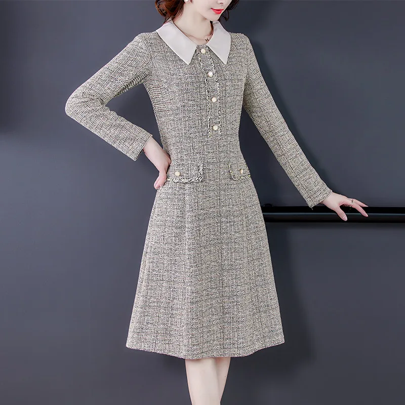 2020 New Autumn Winter Tweed Dress Women Vintage Wool Dresses Women ...