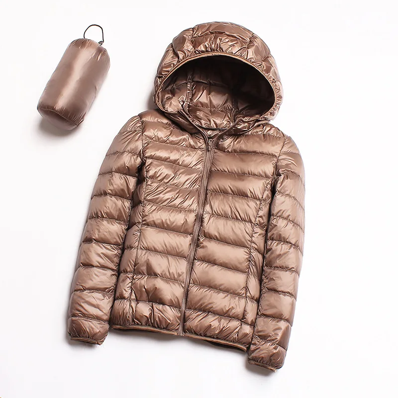Autumn Winter Women Ultralight Thin Down Jacket White Duck Down Hooded ...