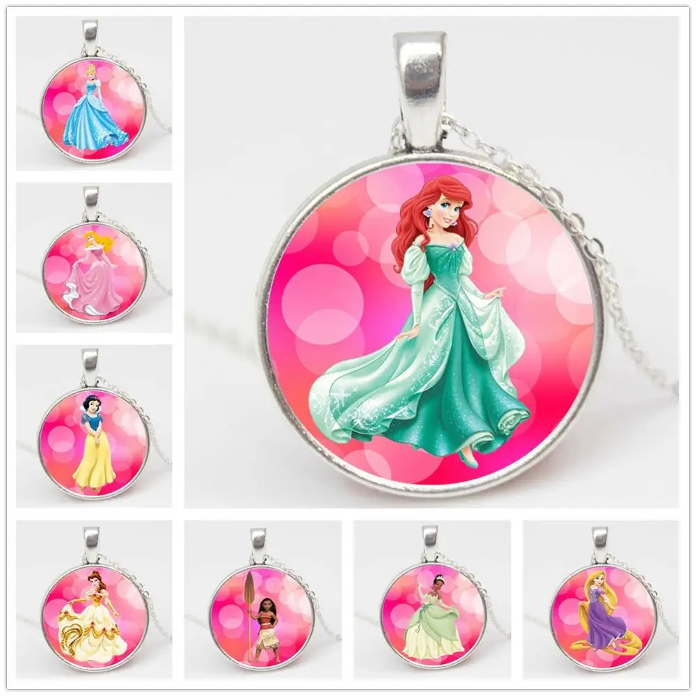 Children's Pendant 3 Color Ladies Jewelry Necklace Round Princess Elsa ...