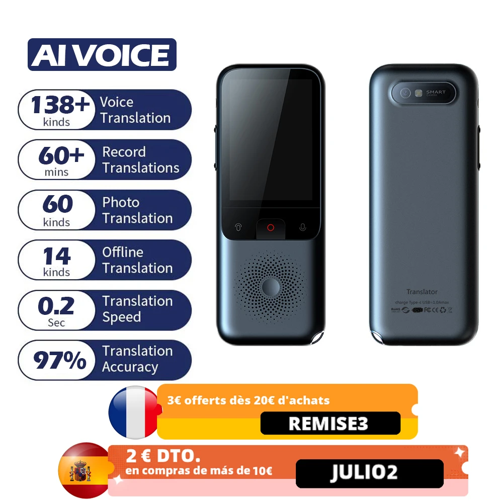 Tradutor de voz inteligente em tempo real t11, portátil, 138 línguas ...