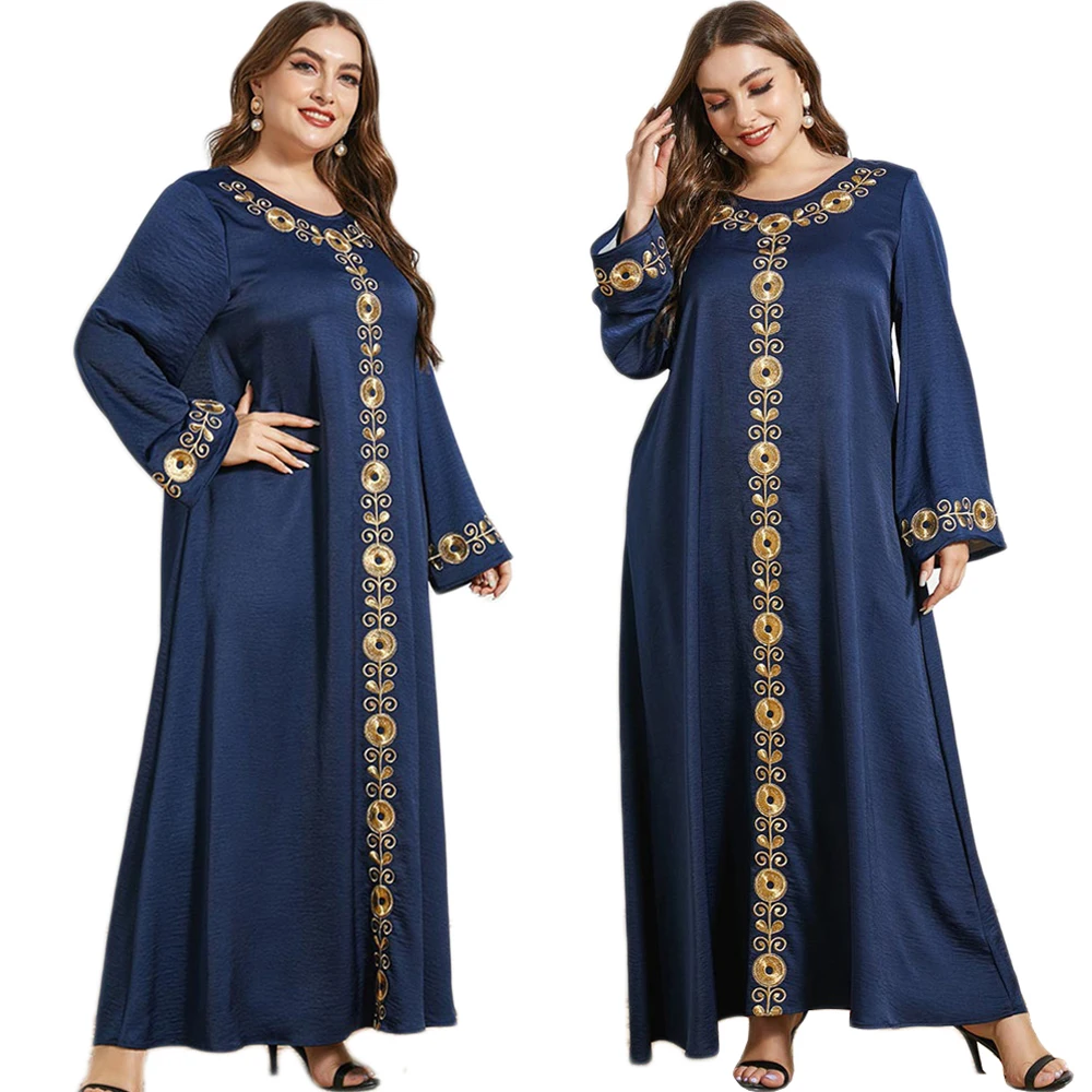 Plus Size 4XL Muslim Embroidery Abaya Casual Ramadan Islamic Clothing ...