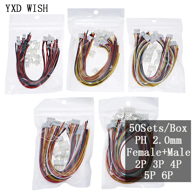 Juego de conectores de Cable macho y hembra Micro JST PH2.0, Conector de enchufe, terminales, 2 ...