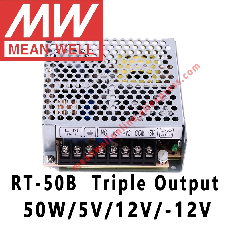 Mean Well RT-50B 5V/12V/-12V AC/DC 50W Triple Output Switching Power Supply meanwell online store