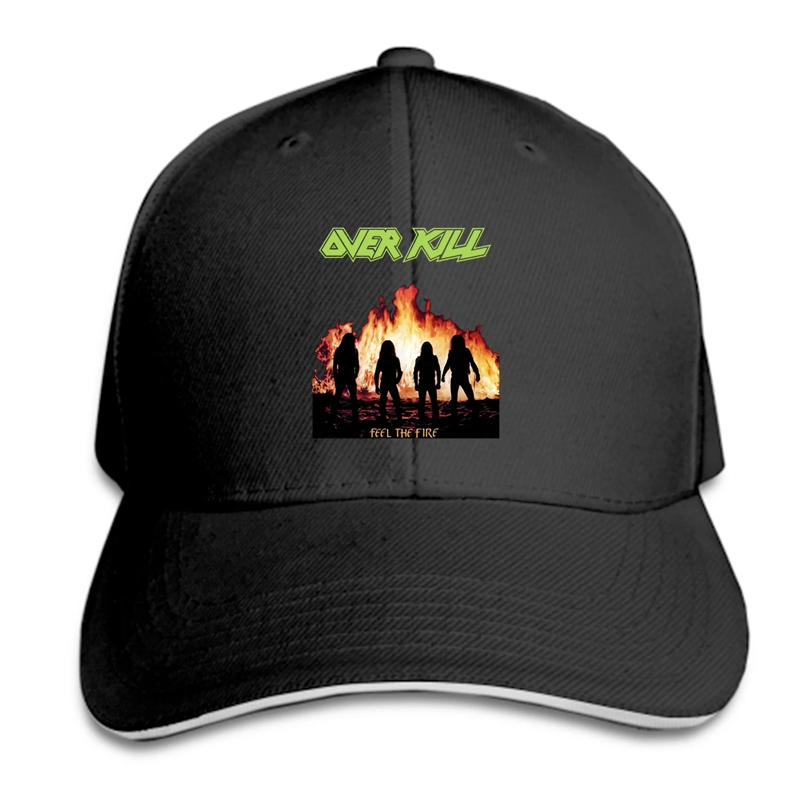 Print Custom Baseball Cap OVERKILL Feel The Fire Black Printing Casual ...