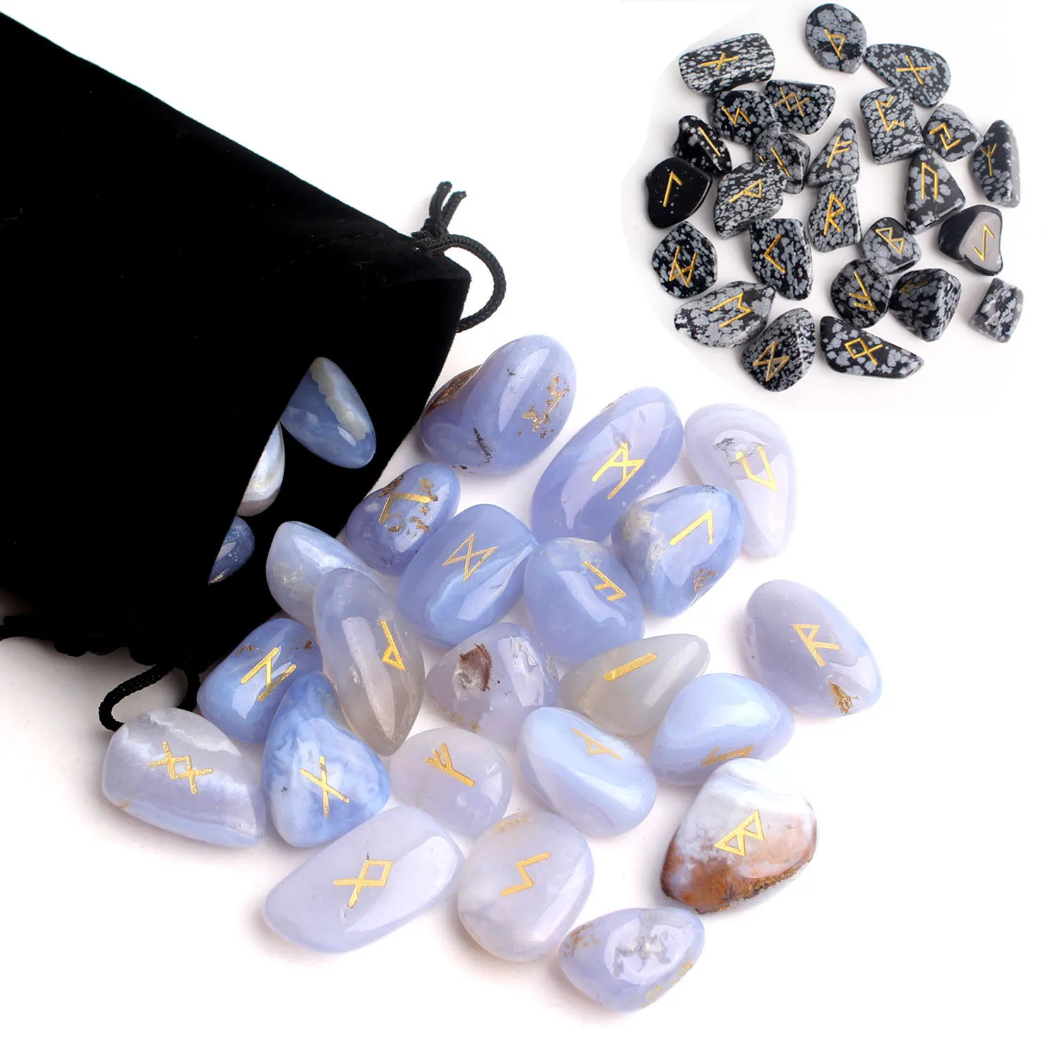 25Pcs Freedom Natural Aquamarine Rune Crystal Runes Stone Divination ...