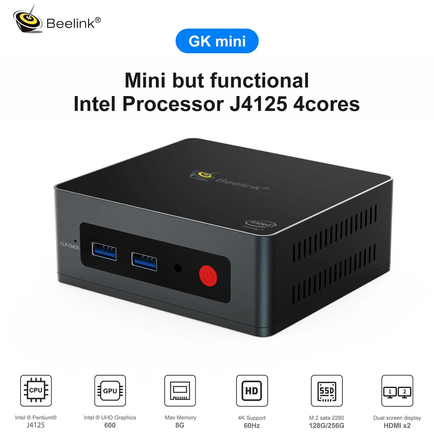 Beelink GK Mini PC Intel Celeron J4125 8GB DDR4 128GB/256GB SSD Windows ...
